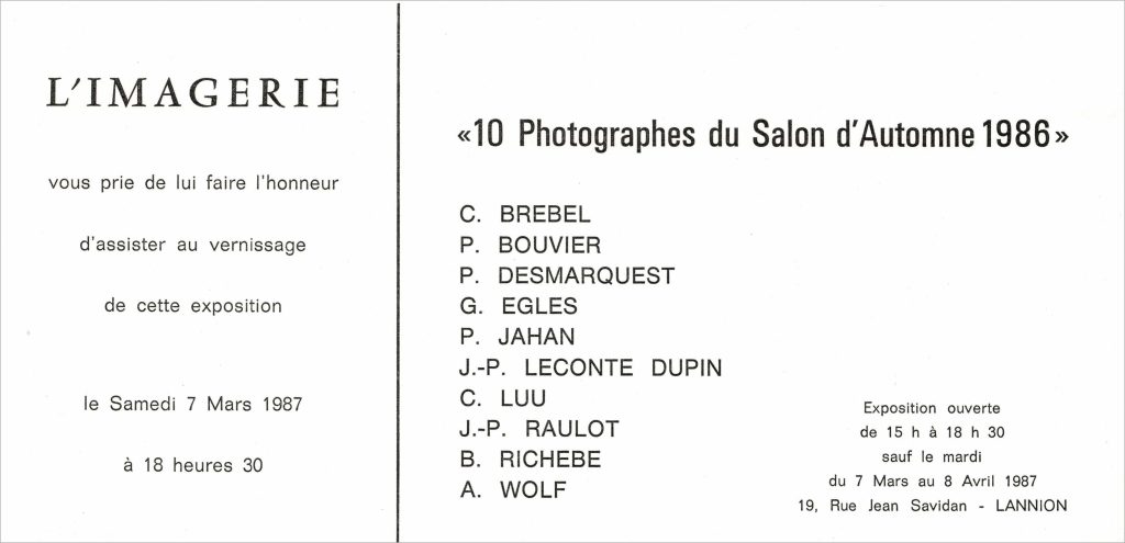 L'Imagerie centre d'art — 10 Photographes du Salon d’Automne 1986